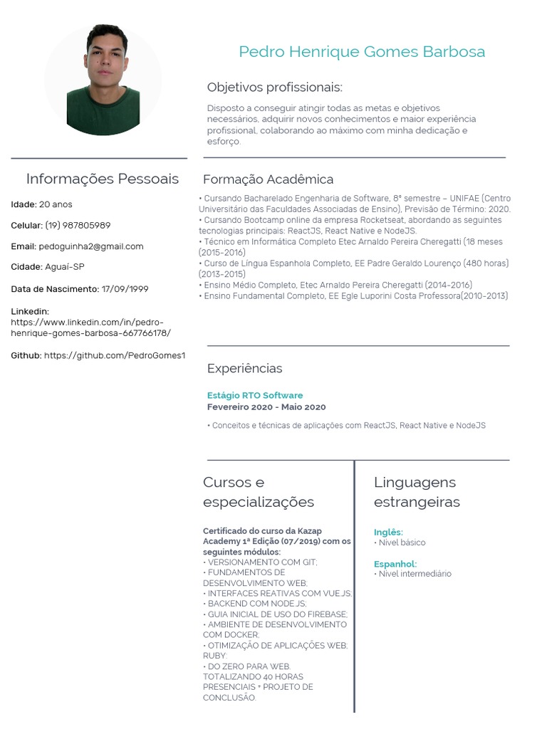 Currículo de Pedro Henrique Barbosa | PDF | Java (linguagem de ...