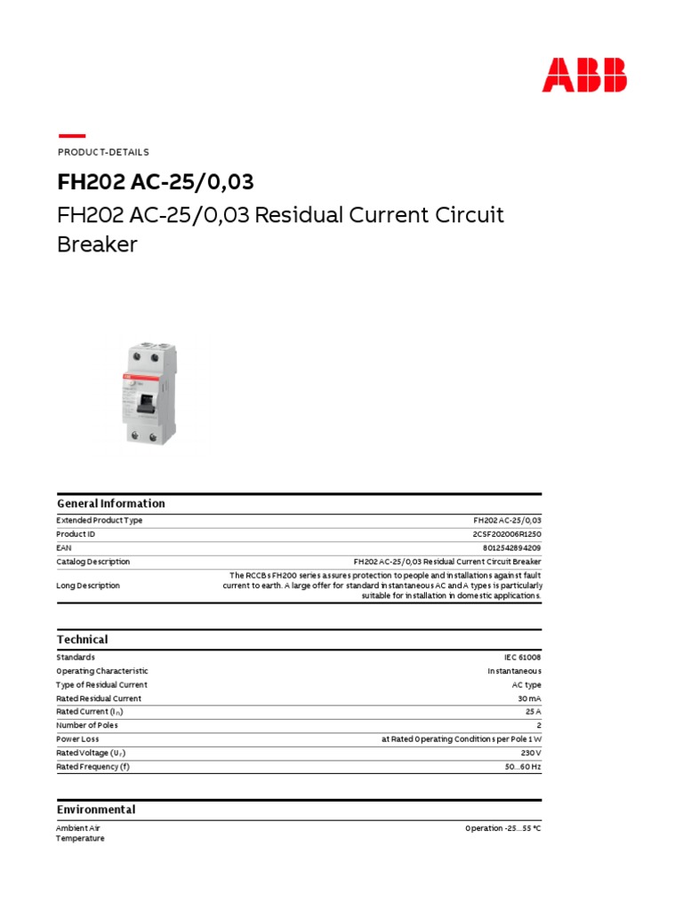 FH202 AC-25/0,03 Residual Current Circuit Breaker | PDF | Alternating ...