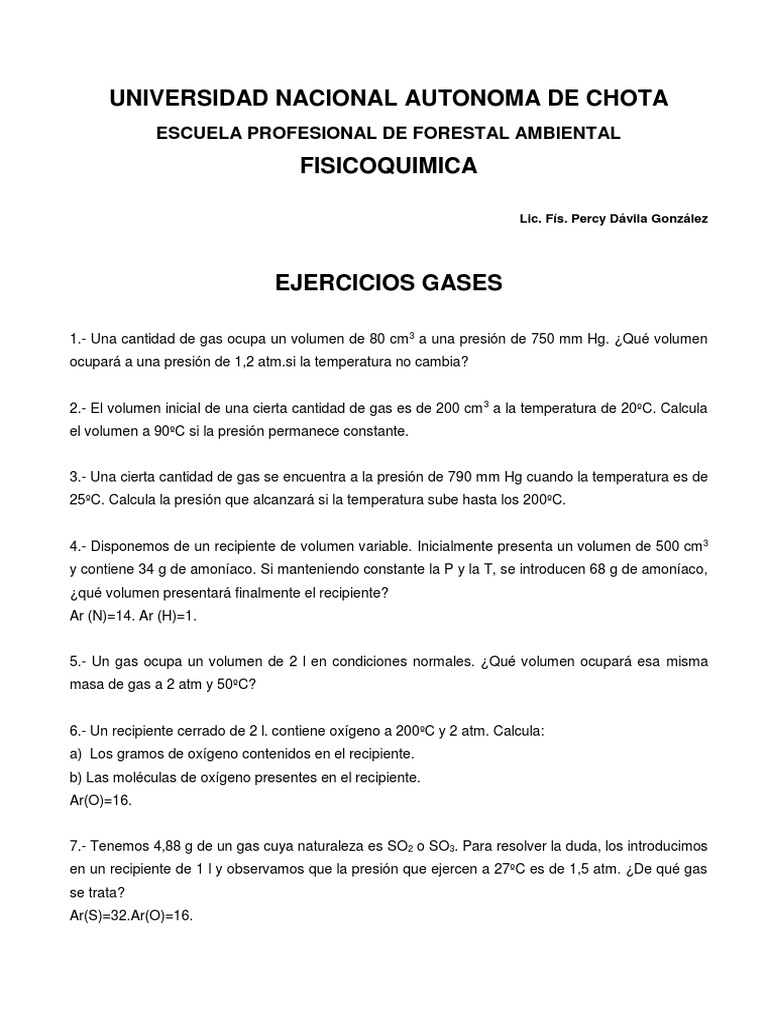 Ejercicios de Gases Ideales PDF | PDF | Gases | Atmósfera de tierra