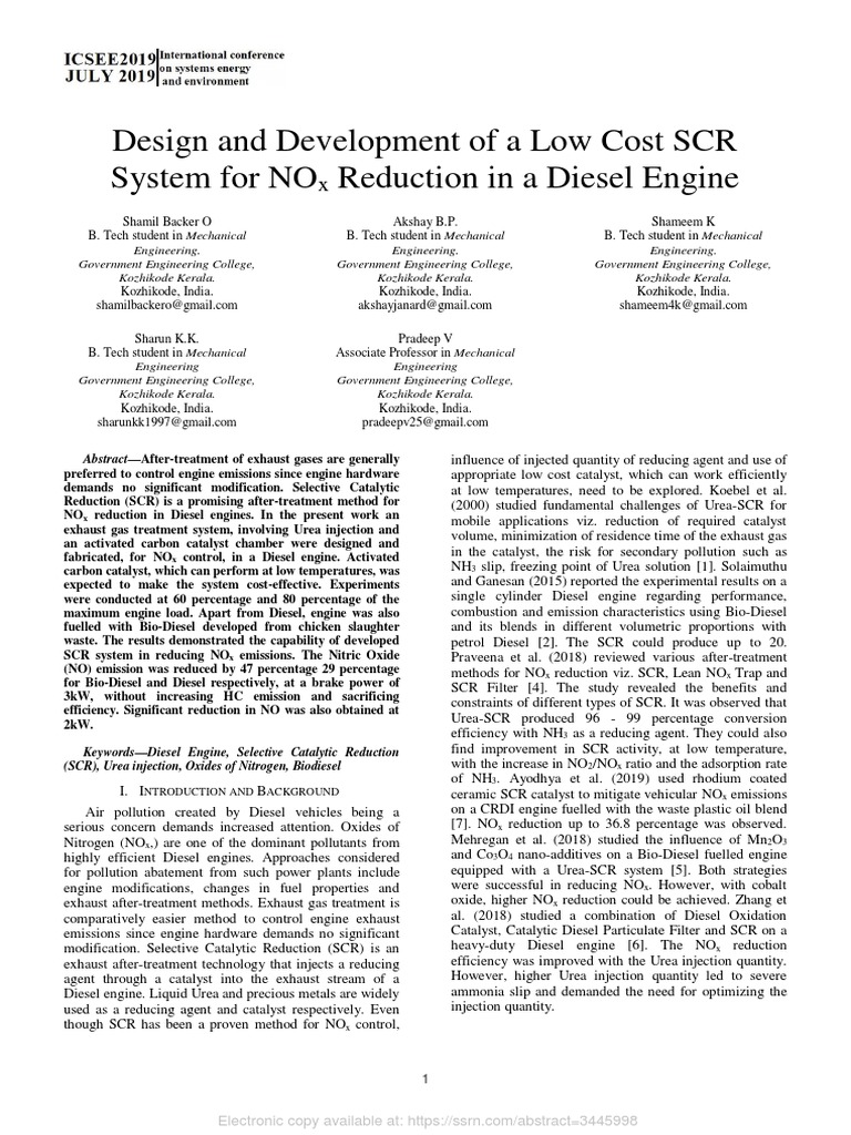 Design and Development of A Low Cost SCR System For NO Reduction in A ...
