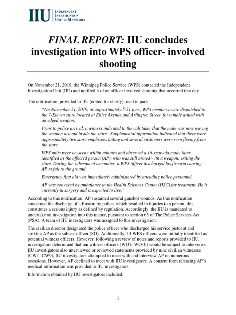 Investigation Into WPS Officer-Involved Shooting: FINAL REPORT: IIU ...