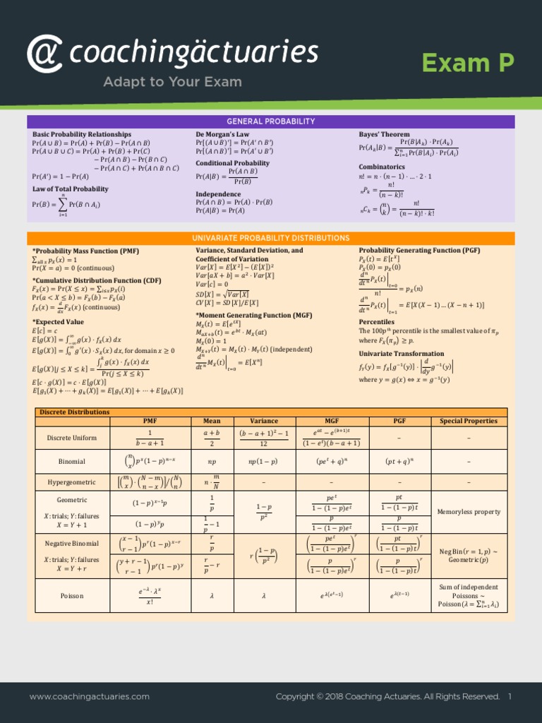 Exam P Formula | PDF | Measure Theory | Analysis