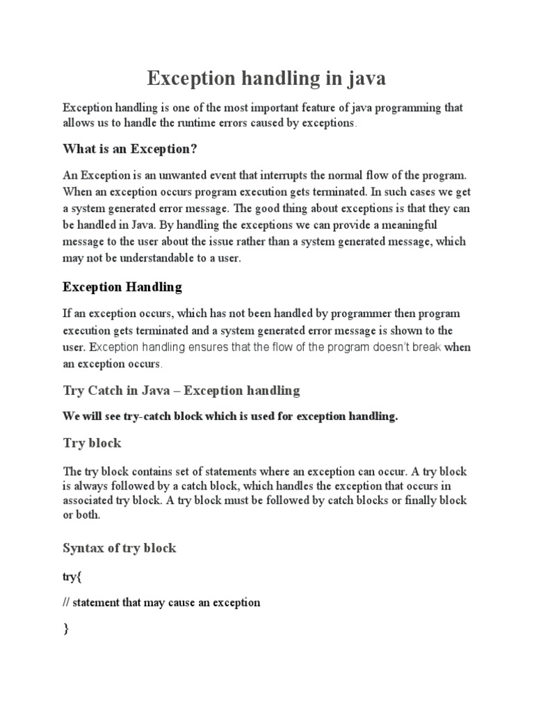 Exception Handling in Java: What Is An Exception? | PDF | Java ...