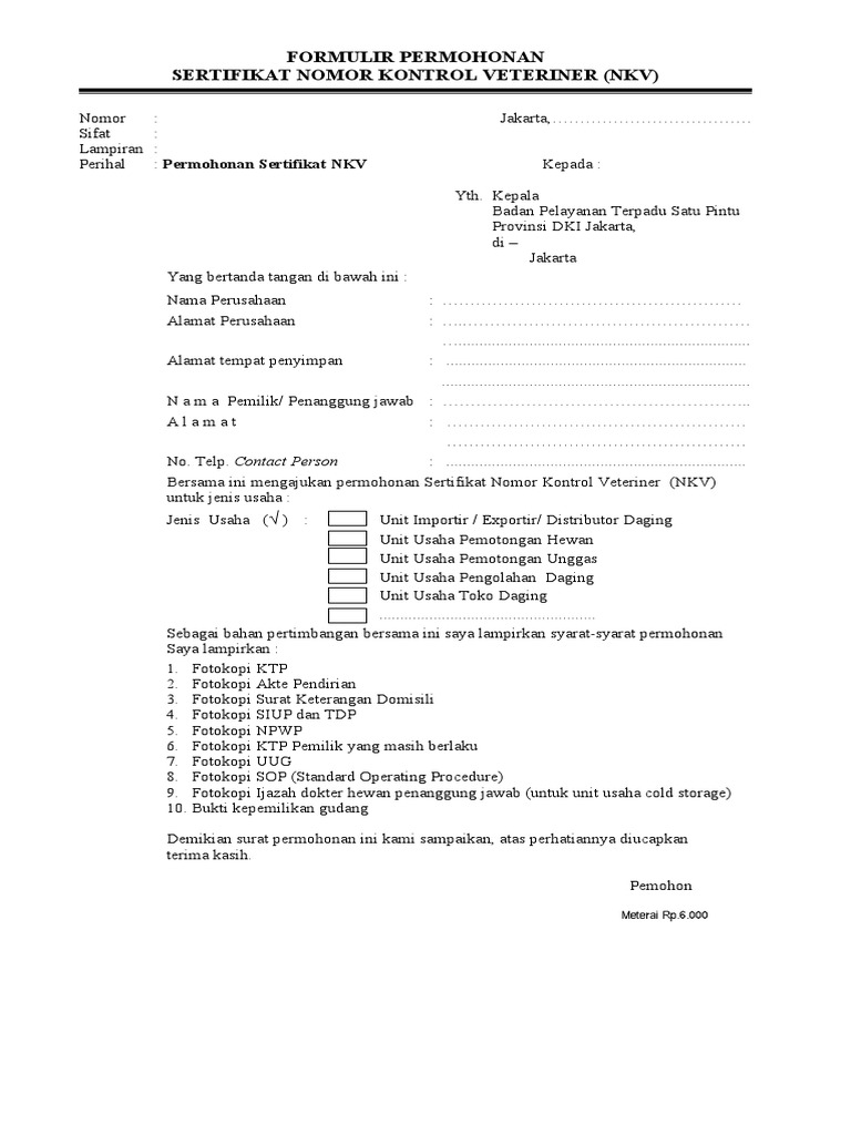 (Bizform) Formulir Sertifikat NKV (BDN) | PDF