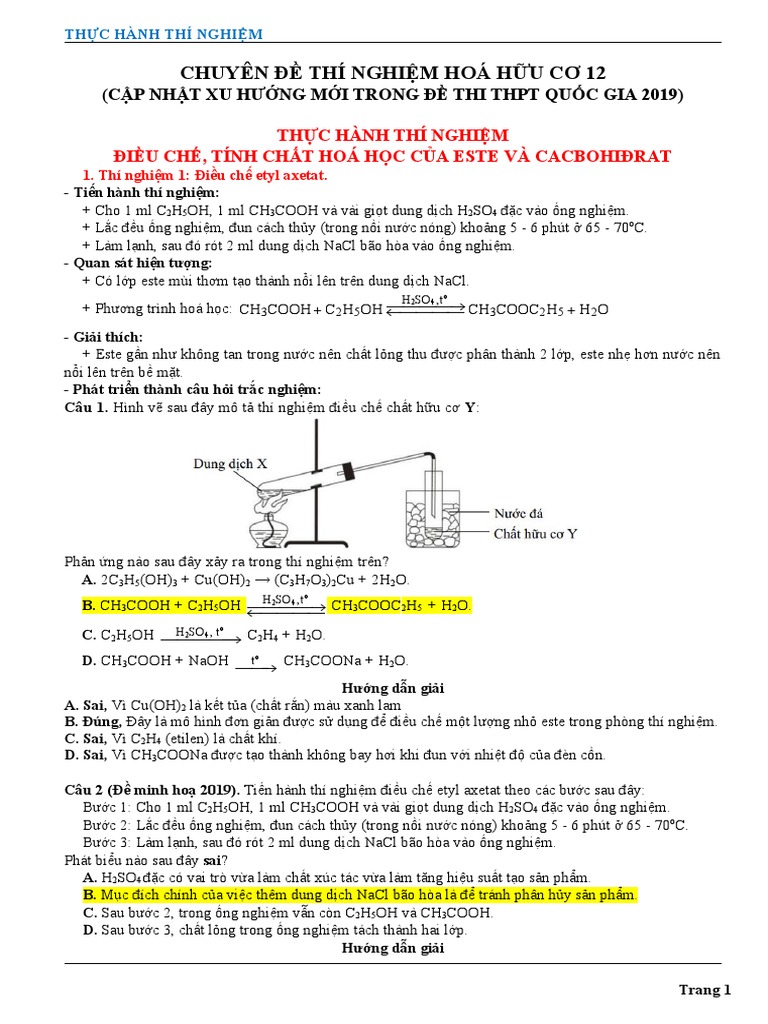 Chuyen de Thi Nghiem Hoa Huu Co Lop 12 Theo Xu Huong de Thi Moi Cua Bo 2019 | PDF