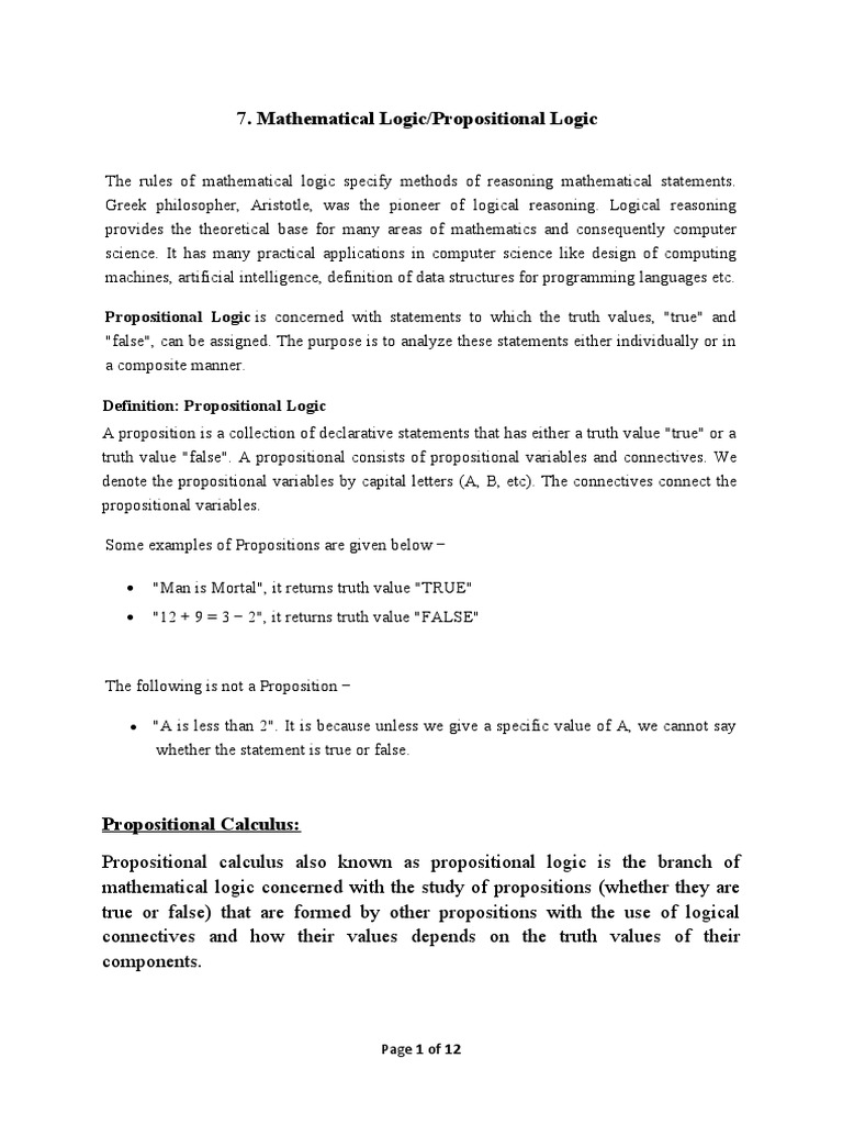 DM - Mathematical Logic | PDF | Logic | Logical Expressions
