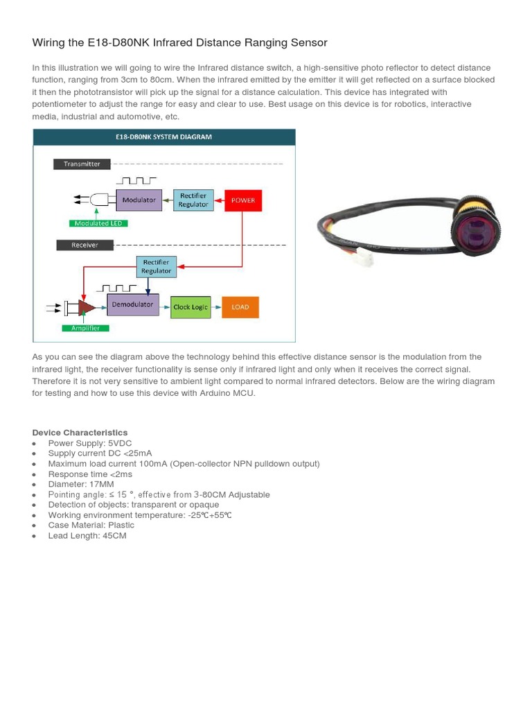 Wiring The E18-D80nk Infrared Distance Ranging Sensor | PDF