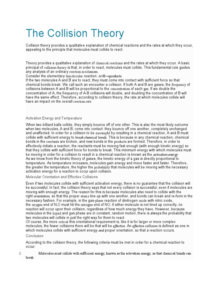 The Collision Theory | PDF | Reaction Rate | Chemical Kinetics