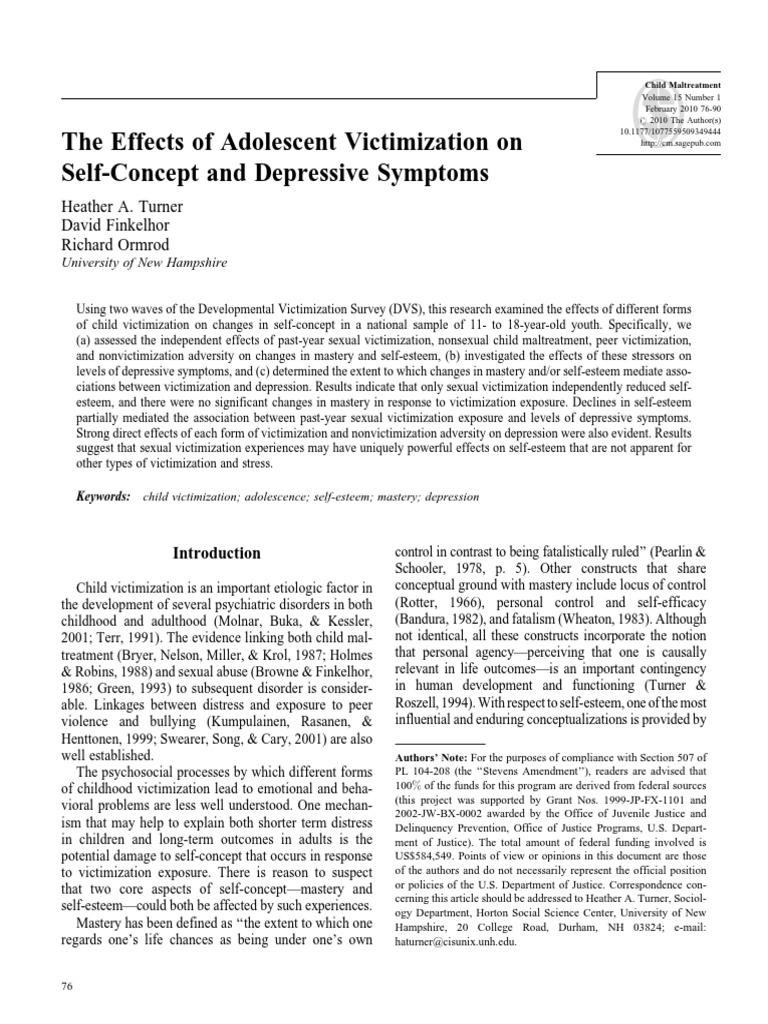 The Effects of Adolescent Victimization On Self-Concept and Depressive ...