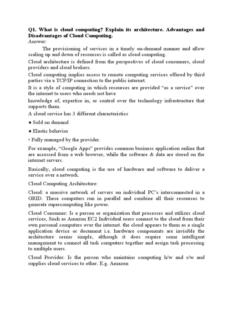 Cloud Computing Important Questions & Answers | PDF | Software As A ...