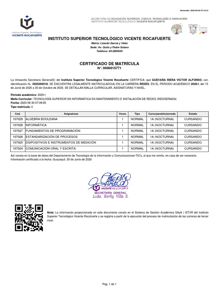 Certificado de Matricula | PDF | Tecnologías de la información ...