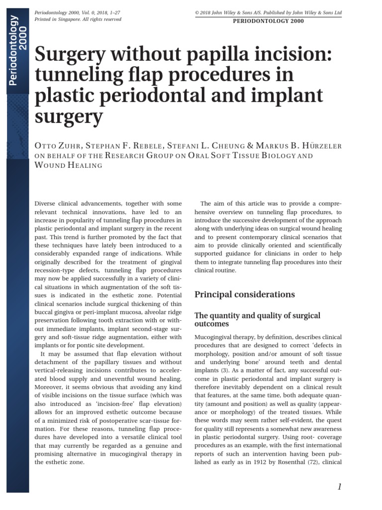 Surgery Without Papilla Incision: Tunneling Ap Procedures in Plastic ...