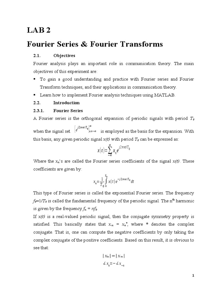 Lab 2 Fourier Series & Fourier Transforms: 2.1. Objectives | PDF | Fast ...