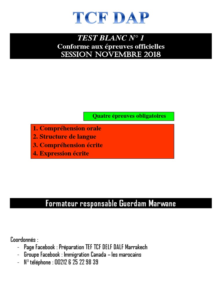 Test Blanc TCF N° 1 - Nov 2018 | PDF