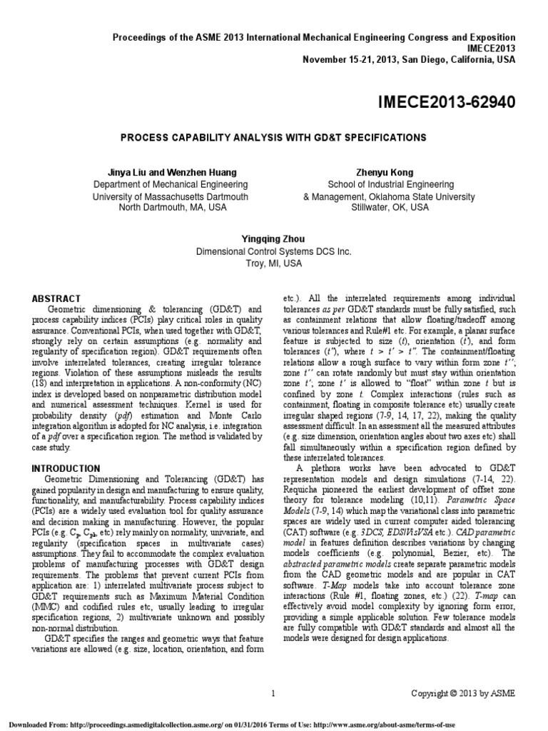 Process Capability Analysis With GD&T Specifications - Liu, Huang, Kong, Zhou | PDF | Normal ...