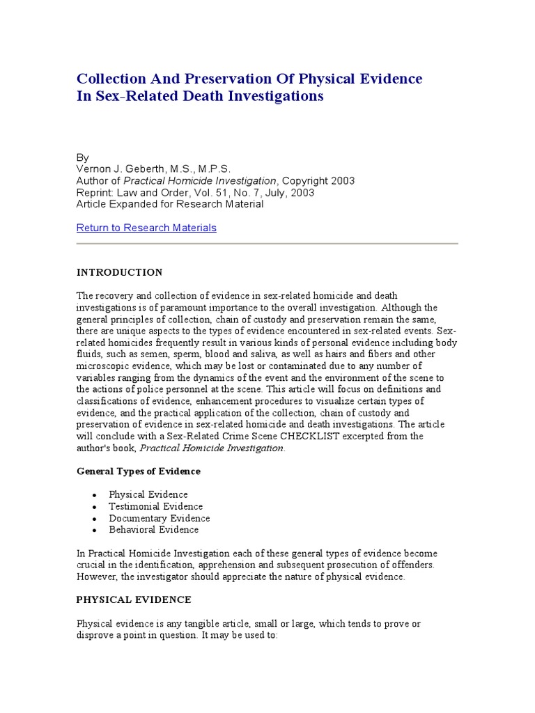 Collection and Preservation of Physical Evidence | PDF | Crime Scene ...