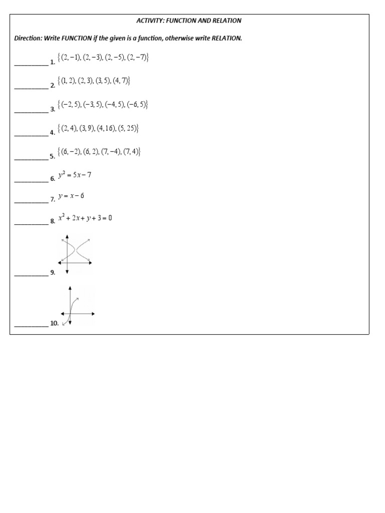Function vs Relation Activity Guide | PDF