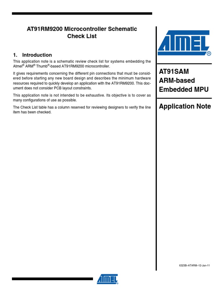 AT91RM9200 Microcontroller Schematic Check List: At91Sam ARM-based Embedded MPU Application Note ...