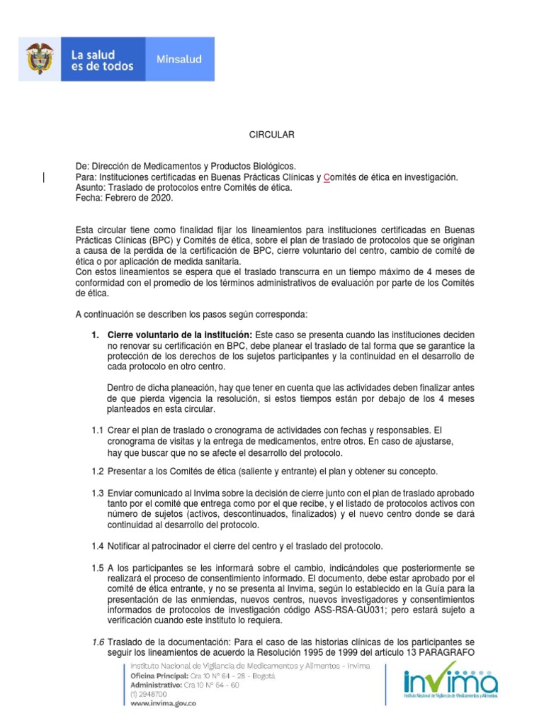 Circular Plan Traslado Comités de Ética | PDF | Historial médico ...