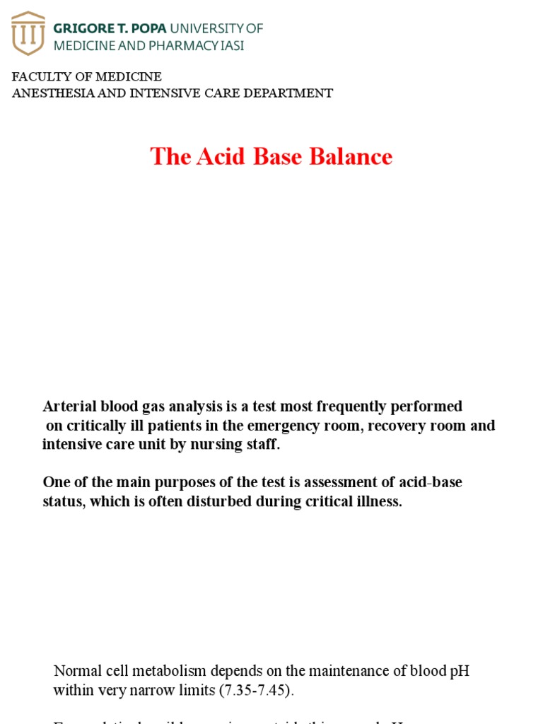 The Acid Base Balance: Faculty of Medicine Anesthesia and Intensive ...
