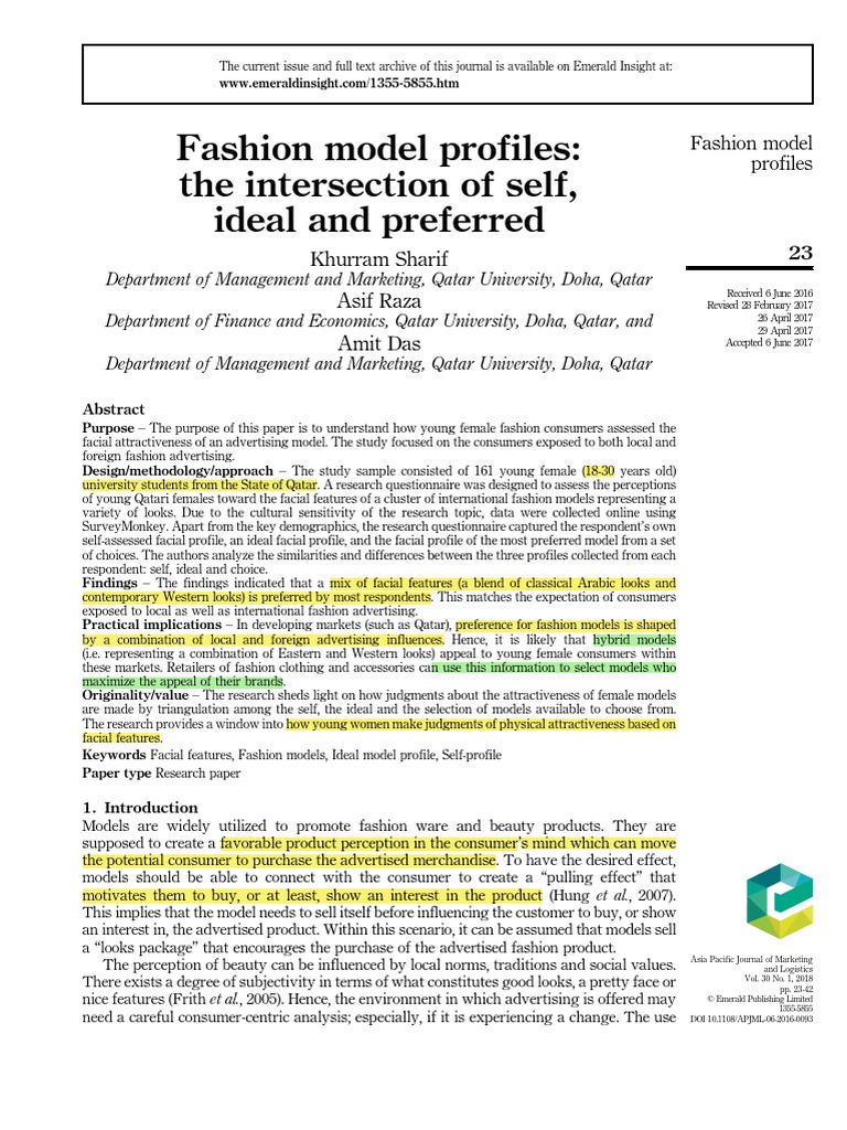 Fashion Model Profiles The Intersection of Self Ideal and Preferred ...