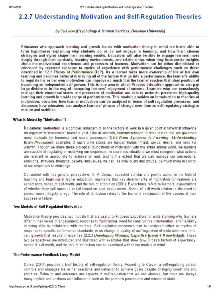 Understanding Theories of Motivation and Self-Regulation in Learning ...