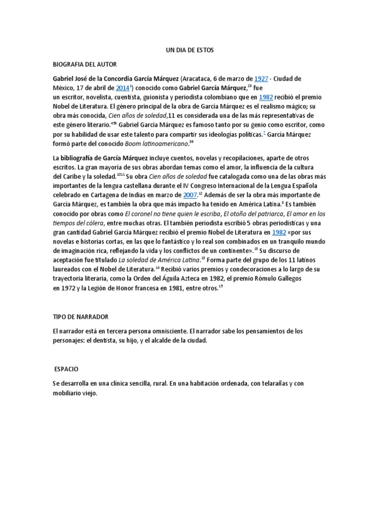 Un Dia de Estos | PDF | Gabriel García Márquez