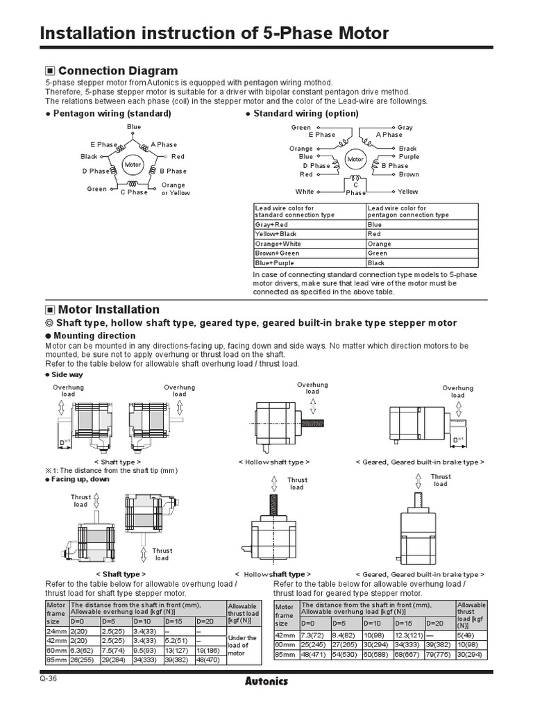 Installation Instruction of 5-Phase Motor: Connection Diagram | PDF ...