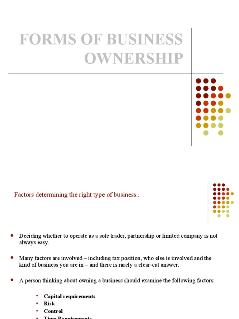 Forms of Business Ownership | PDF | Partnership | Sole Proprietorship