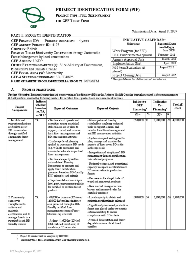 Project Identification Form (Pif) | Download Free PDF | Forest Stewardship Council | Global ...