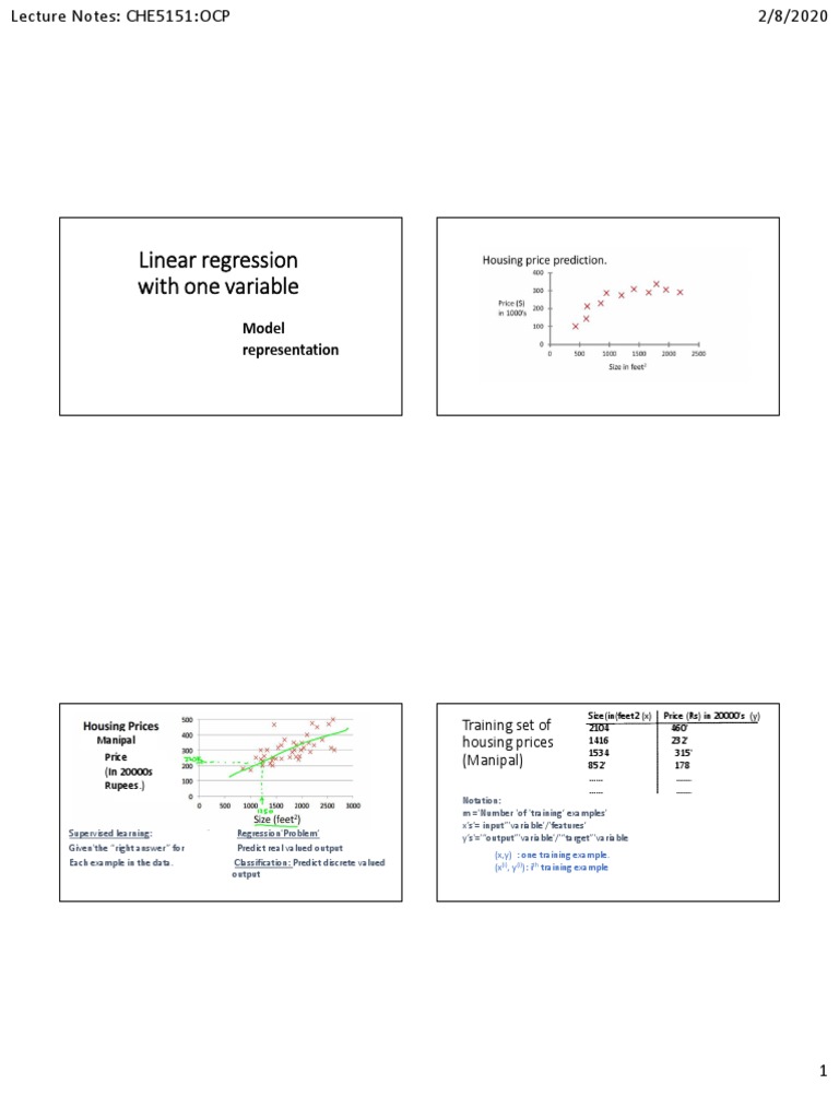 Lecture 01 Linear Regression Single - Var PDF | PDF | Loss Function | Regression Analysis