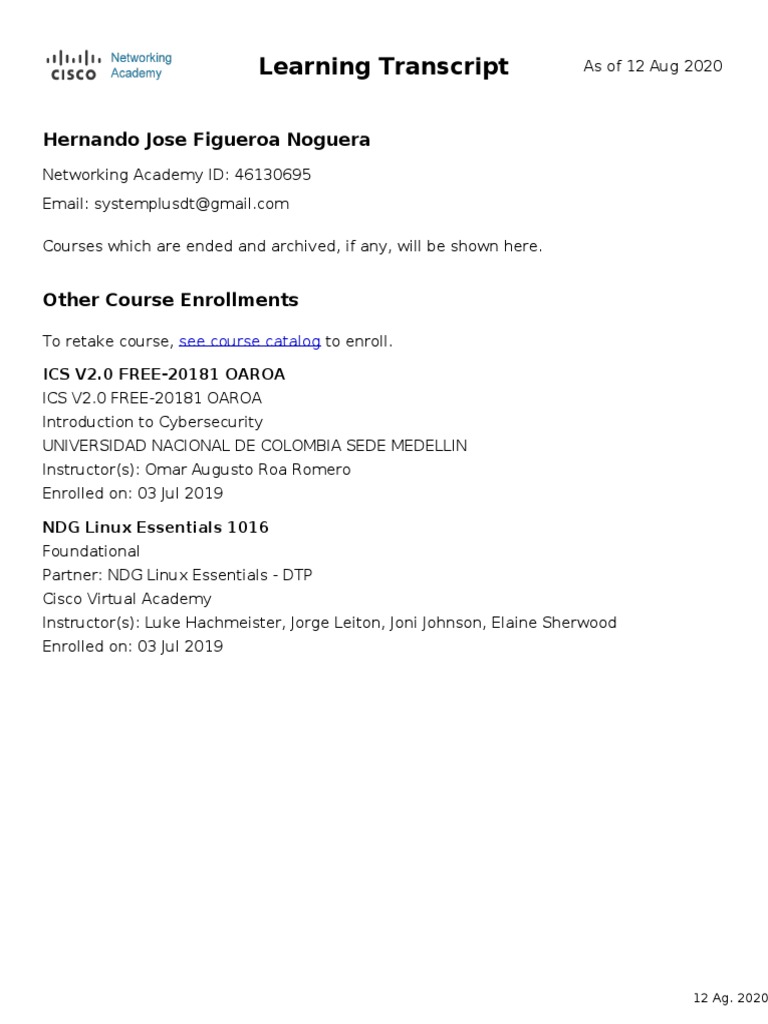 Cybersecurity and Linux Course Transcript | PDF