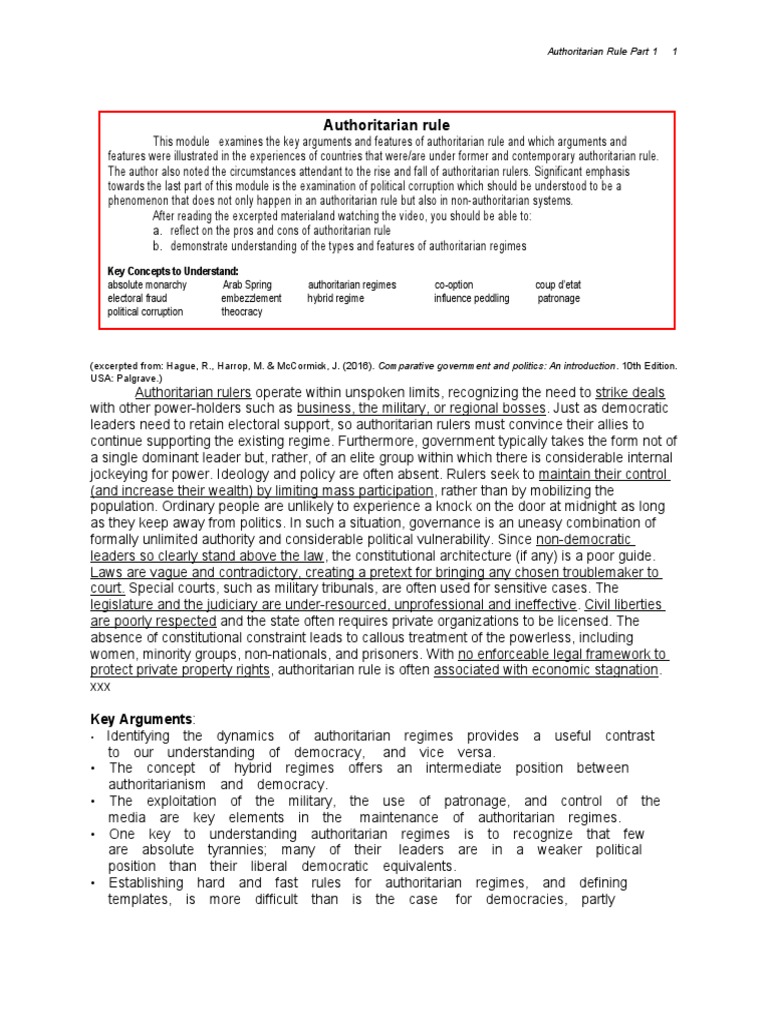 Authoritarian Rule: Key Concepts To Understand | PDF | Authoritarianism ...
