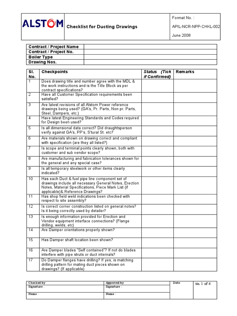 Checklist - Ducting - Non Pressure Parts Drgs. | PDF | Duct (Flow ...