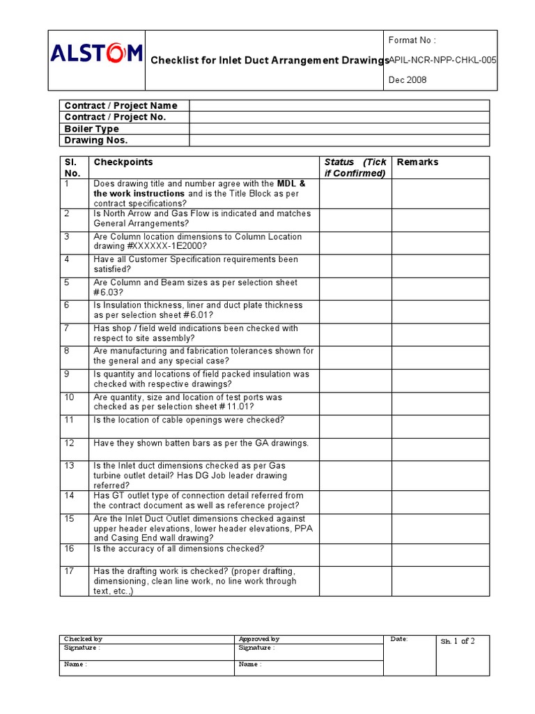 Checklist - HRSG Inlet Duct - Non Pressure Parts Drgs. | PDF | Duct ...