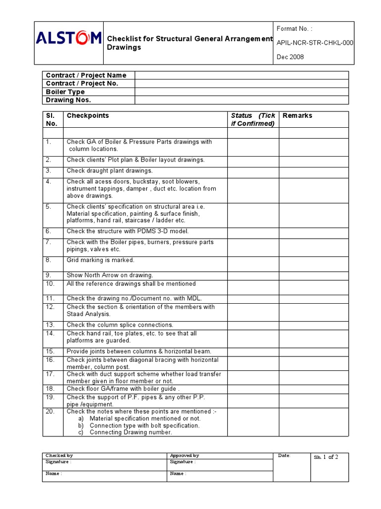 Checklist - Structure - GA Drgs | PDF | Boiler | Building Engineering