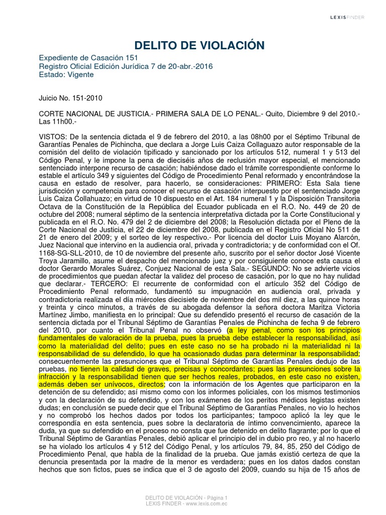 Materialidad Del Delito Violacion | PDF | Violación | Derecho penal