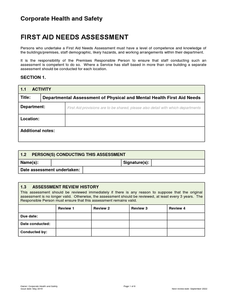 First Aid Needs Risk Assessment Form | PDF | First Aid | Occupational ...