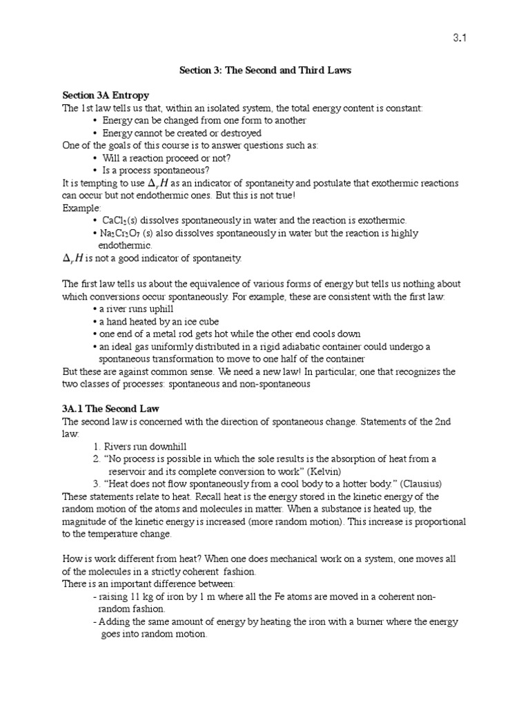 Section 3: The Second and Third Laws Section 3A Entropy | PDF | Second ...