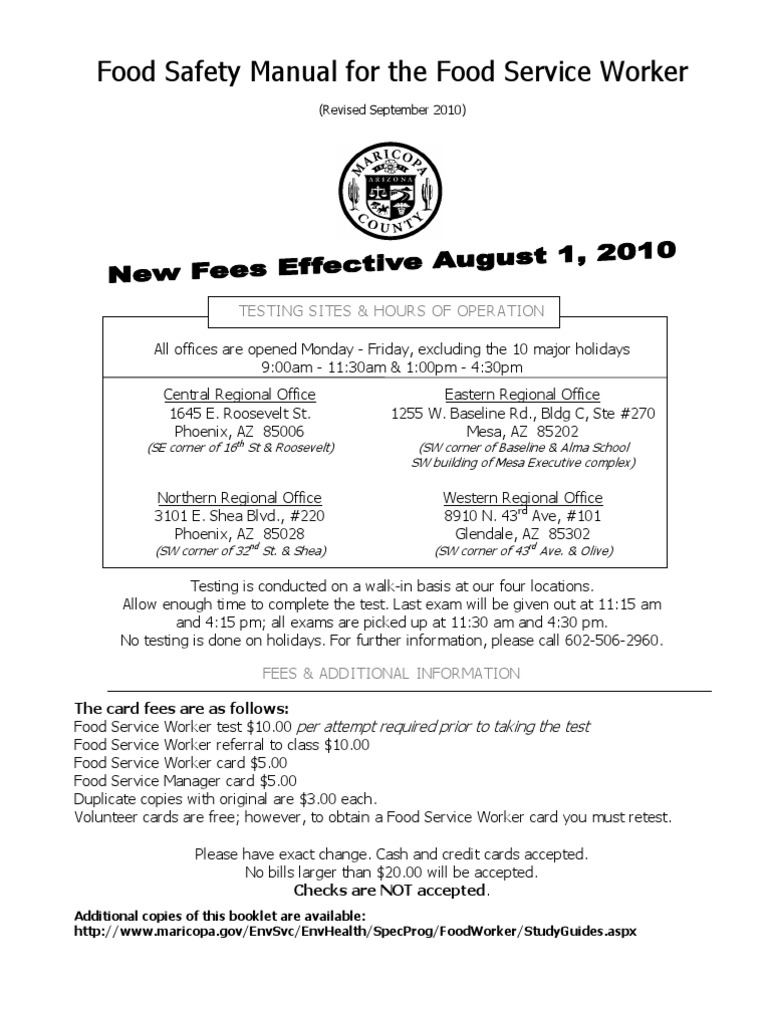 Food Safety Manual For The Food Service Worker: Testing Sites & Hours ...