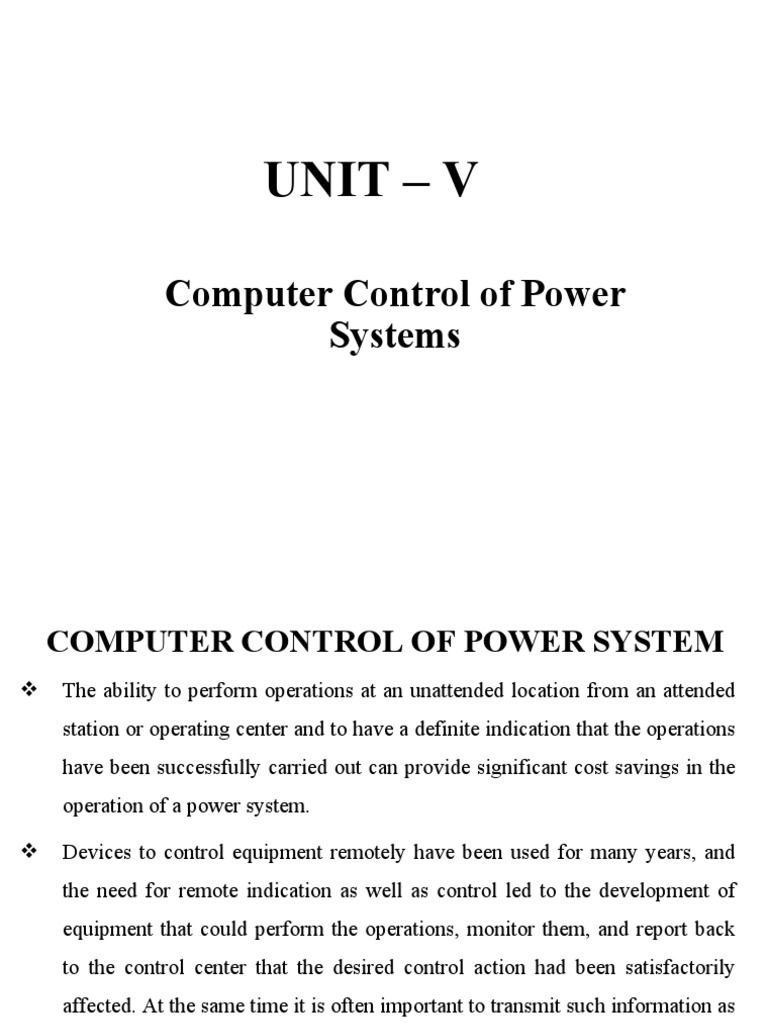 Unit - V: Computer Control of Power Systems | PDF | Scada | Reliability ...