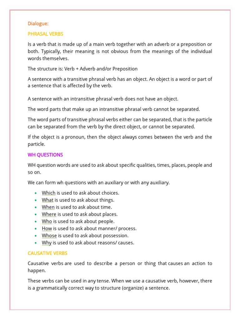 Phrasal Verbs: Dialogue | PDF | Verb | Object (Grammar)