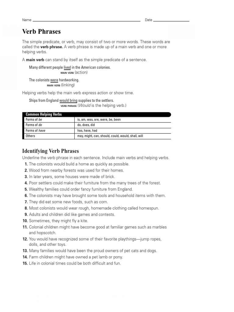 Verb Phrase Worksheets | Download Free PDF | Phrase | Toys