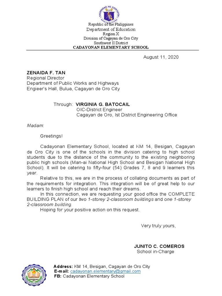 Cadayonan Elementary School Integration Request | PDF