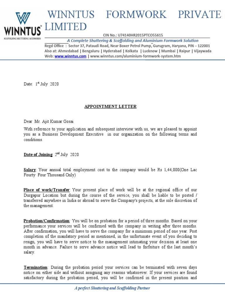 Appointment Letter MR - Ajit Kumar | PDF | Justice | Crime & Violence