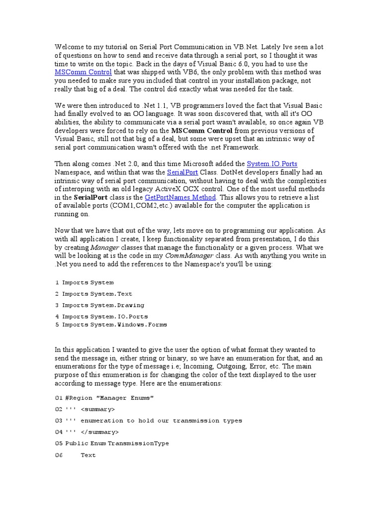Welcome To My Tutorial On Serial Port Communication In Vb Pdf String Computer Science