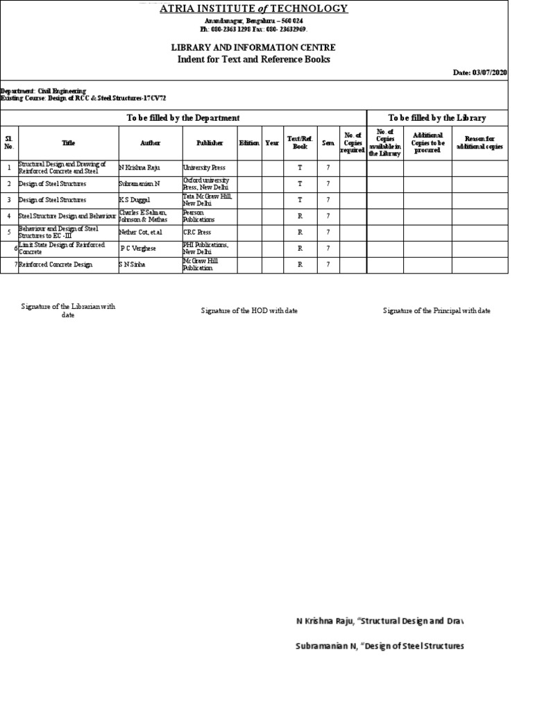 Indent For Text and Reference Books: Library and Information Centre ...