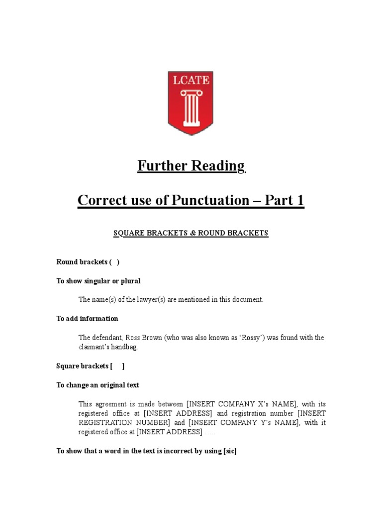 Further Reading Correct Use of Punctuation - Part 1: Square Brackets ...