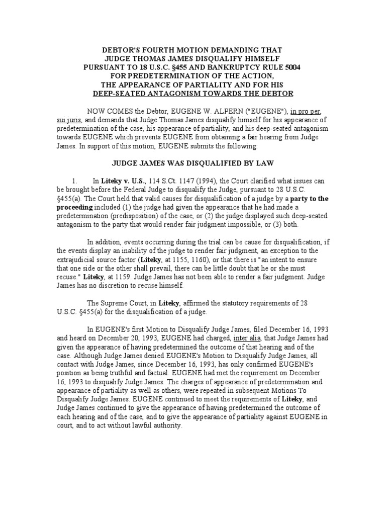 Judges Motion To Disqualify Judge | PDF | Judicial Disqualification ...