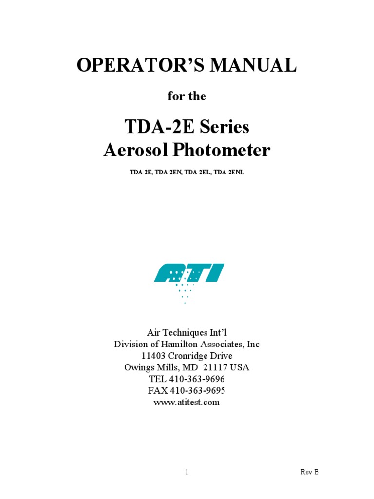 Air Techniques TDA-2E Aerosol Photometer Manual | PDF | Particulates ...